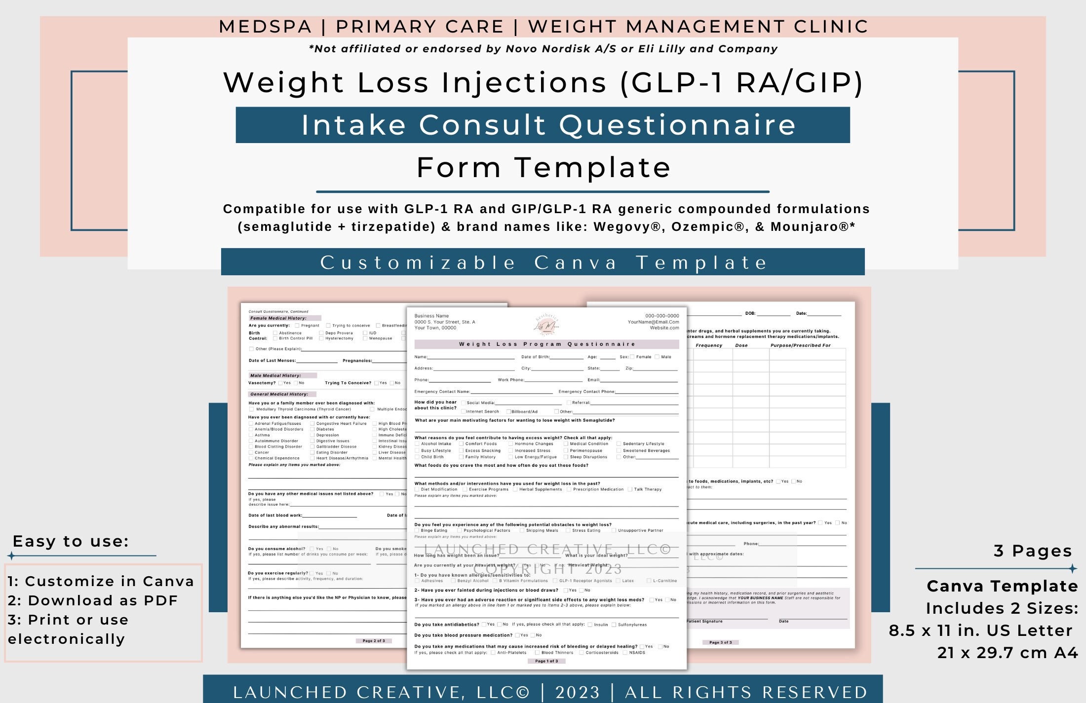Weight Loss Injection Intake Questionnaire Form Template Semaglutide Tirzepatide Consult Form ...