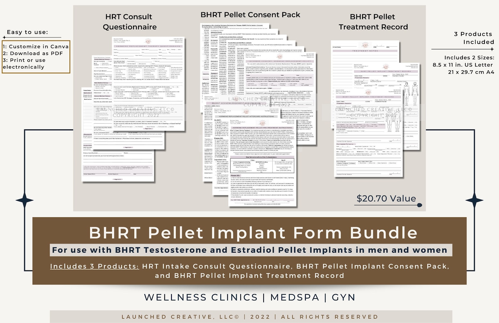 BHRT Pellet Implant Form Bundle Testosterone Pellet Estrogen Pellet ...