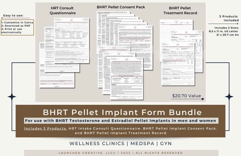 BHRT Pellet Implant Form Bundle Testosterone Pellet Estrogen Pellet ...
