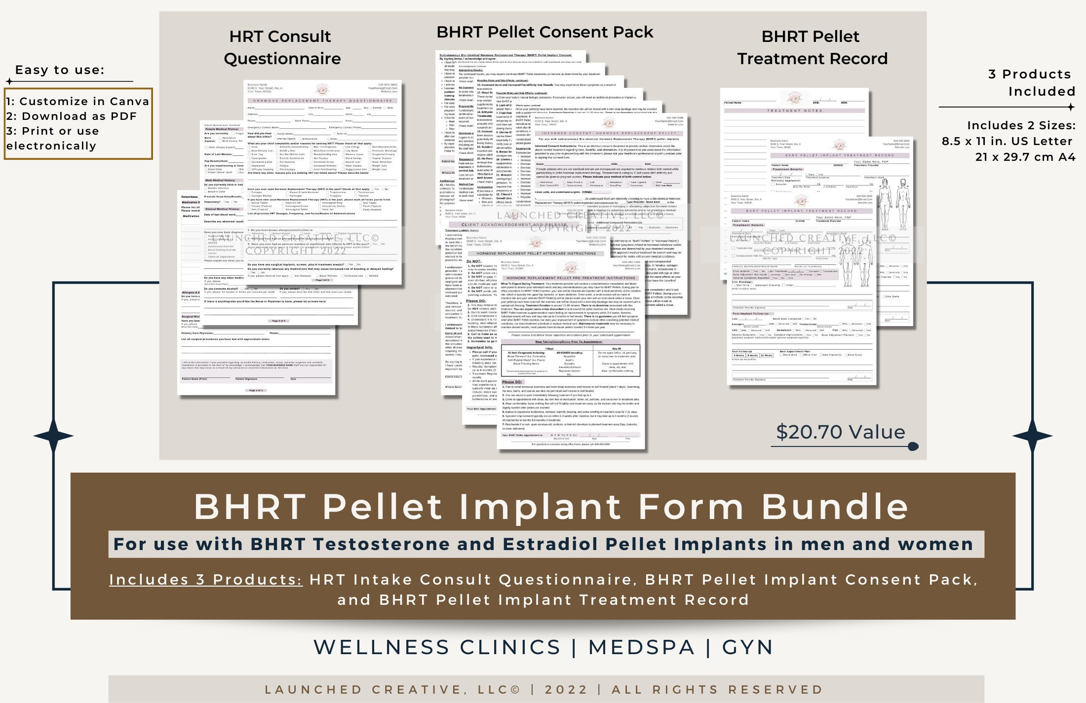 BHRT Pellet Implant Form Bundle Testosterone Pellet Estrogen Pellet ...