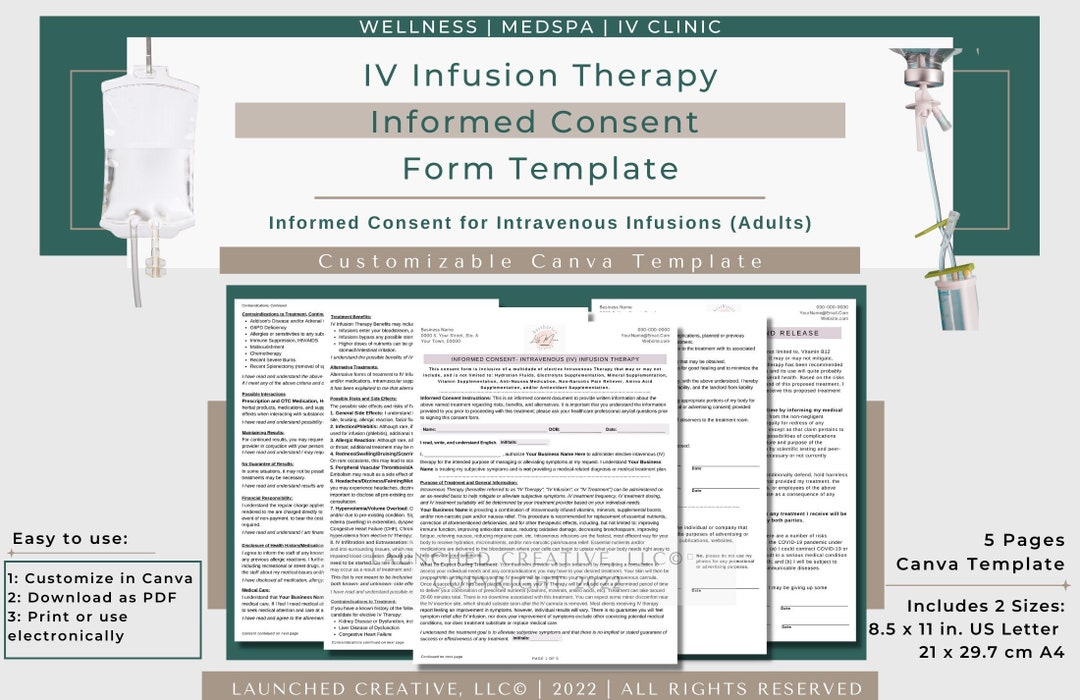 IV Infusion Therapy Consent Form Template IV Fluid Therapy - Etsy