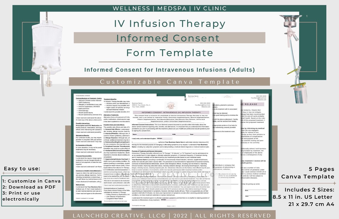 IV Infusion Therapy Consent Form Template IV Fluid Therapy - Etsy
