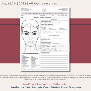 Skin Analysis Consultation Form Template | Esthetician Aesthetic Nurse ...