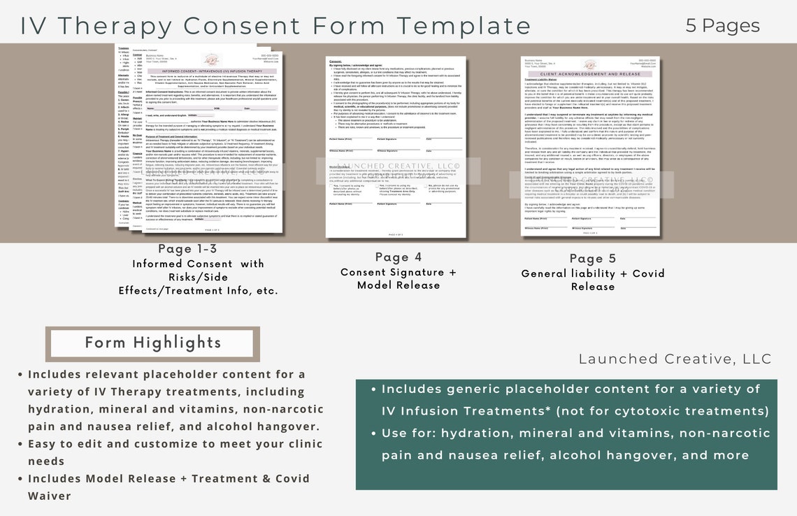 IV Infusion Therapy Consent Form Template IV Fluid Therapy - Etsy