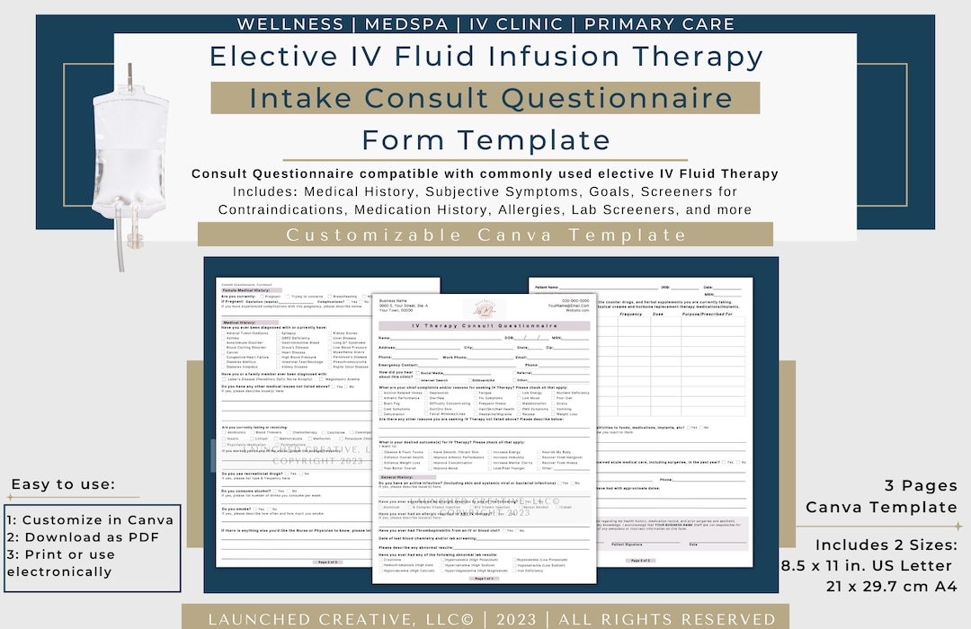 IV Infusion Intake Consult Questionnaire Form Template | IV Fluid ...