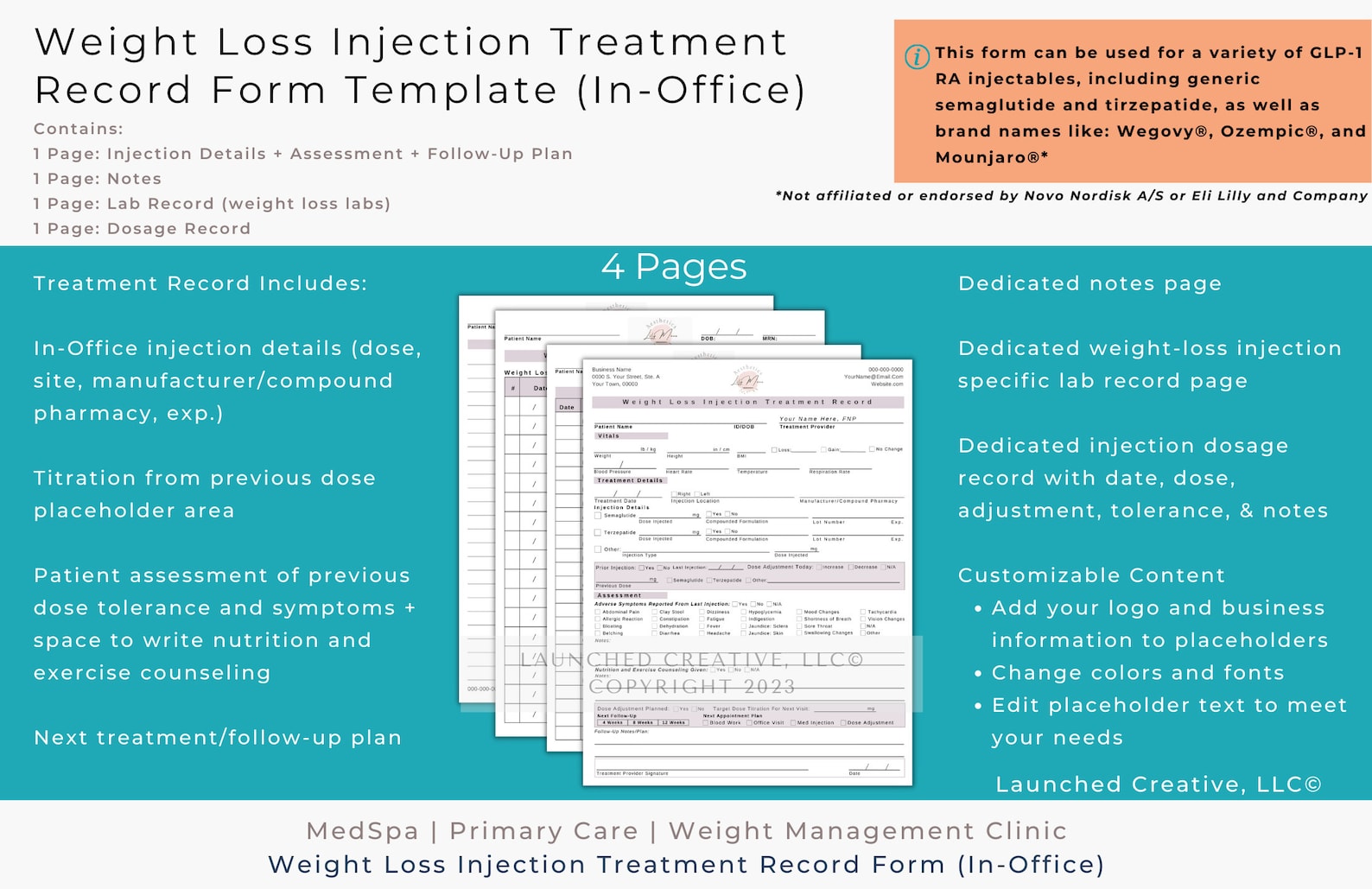 Weight Loss Injection Treatment Record Form Template | Semaglutide ...