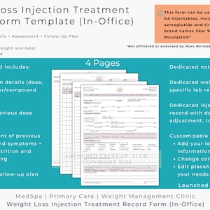 Weight Loss Injection Treatment Record Form Template | Semaglutide ...