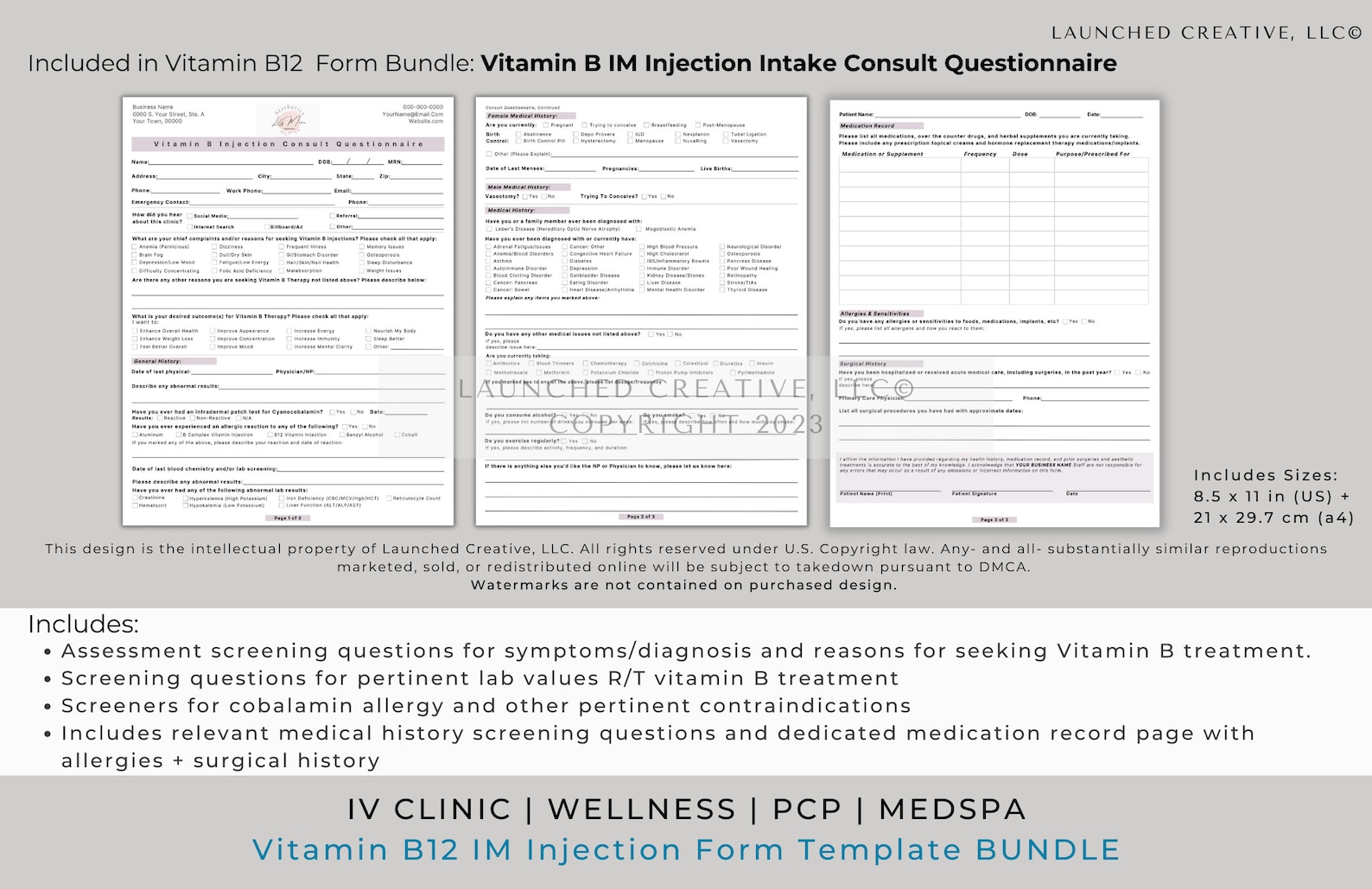 Vitamin B12 IM Injection Template BUNDLE | B12 Consent B12 Consult IM ...