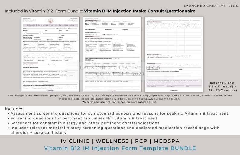 Vitamin B12 IM Injection Template BUNDLE | B12 Consent B12 Consult IM ...