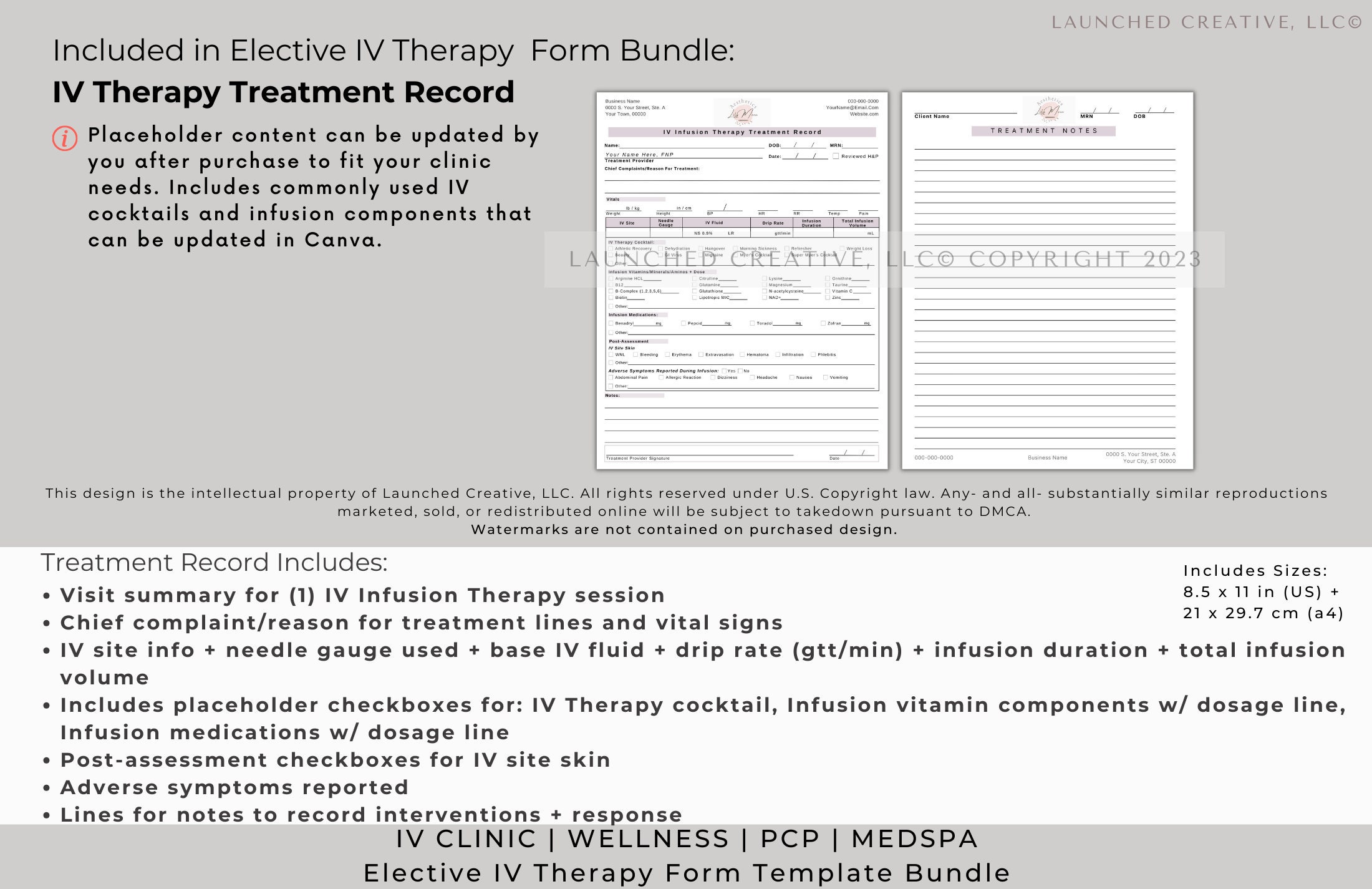 IV Therapy Form Template Bundle Elective IV Infusion Consult IV Fluids ...