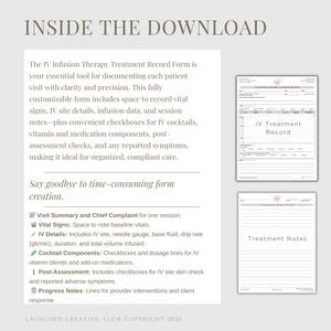 IV Infusion Therapy Treatment Record Form Template | IV Therapy Record ...