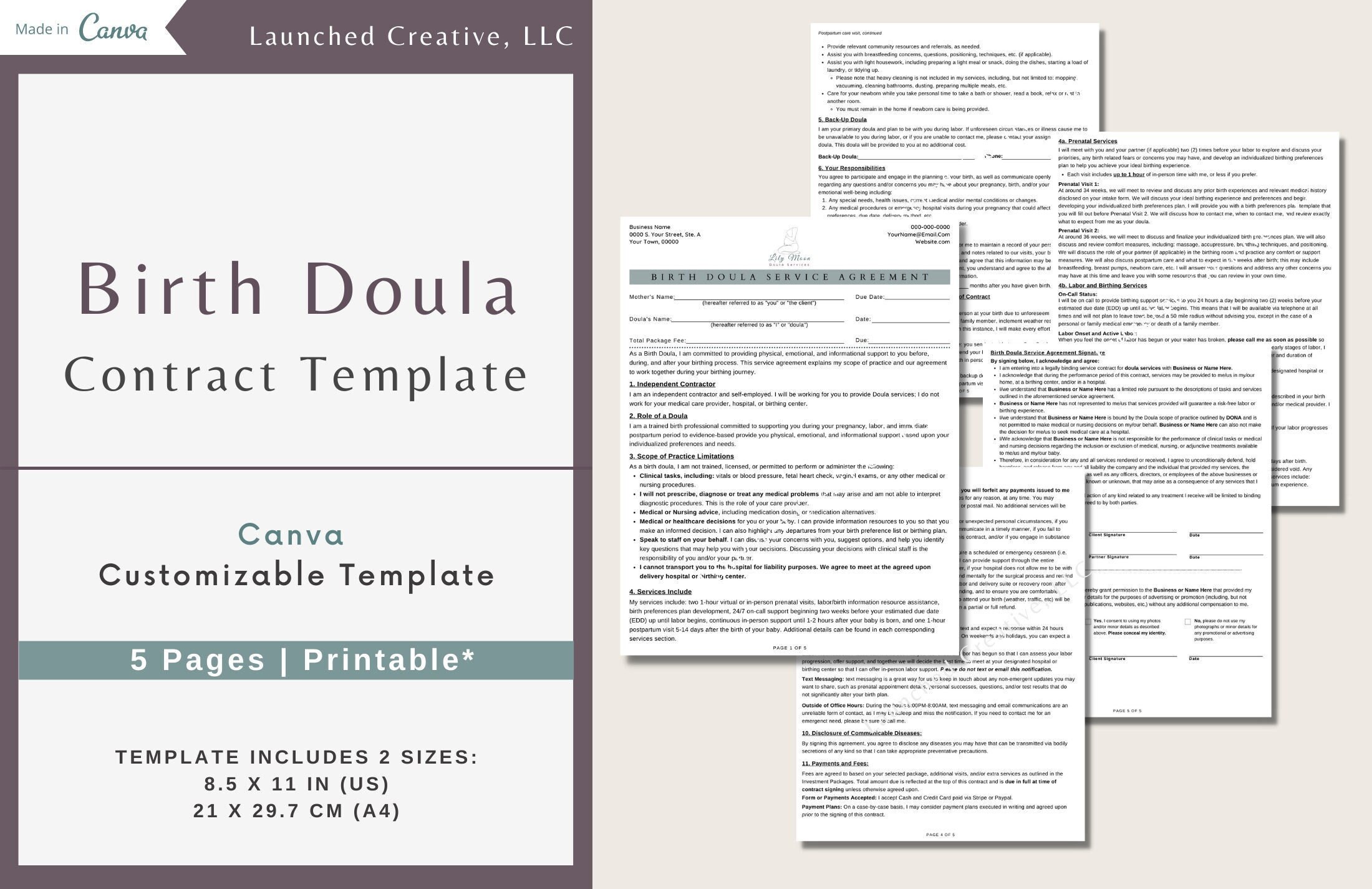 Birth Doula Contract Template Birth Doula Service Agreement Form Birth ...