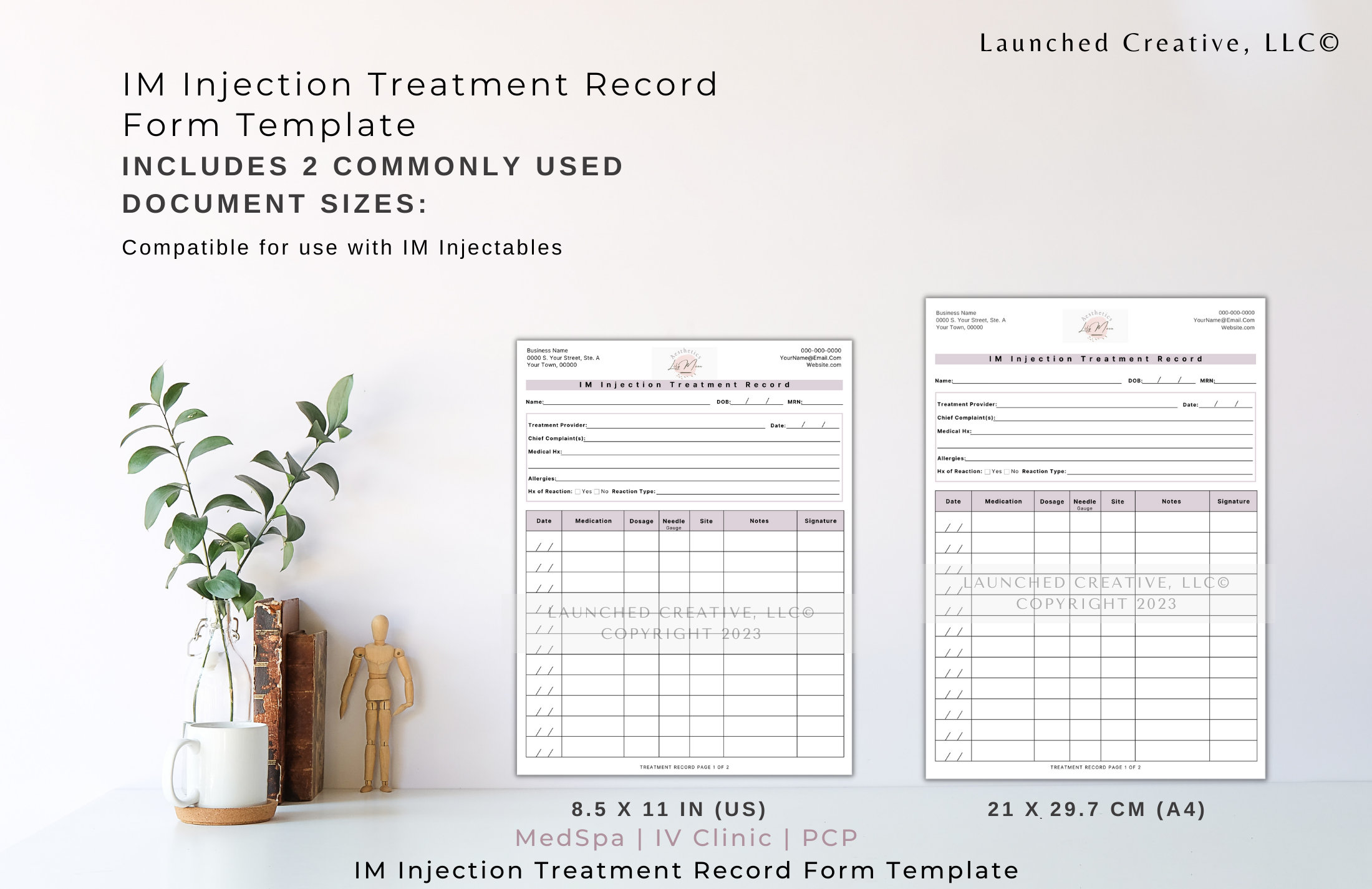 IM Injection Treatment Record Form Template | Intramuscular Injection Charting | B12 B Complex ...