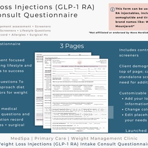 Weight Loss Injection Intake Questionnaire Form Template | Semaglutide Tirzepatide Consult Form ...
