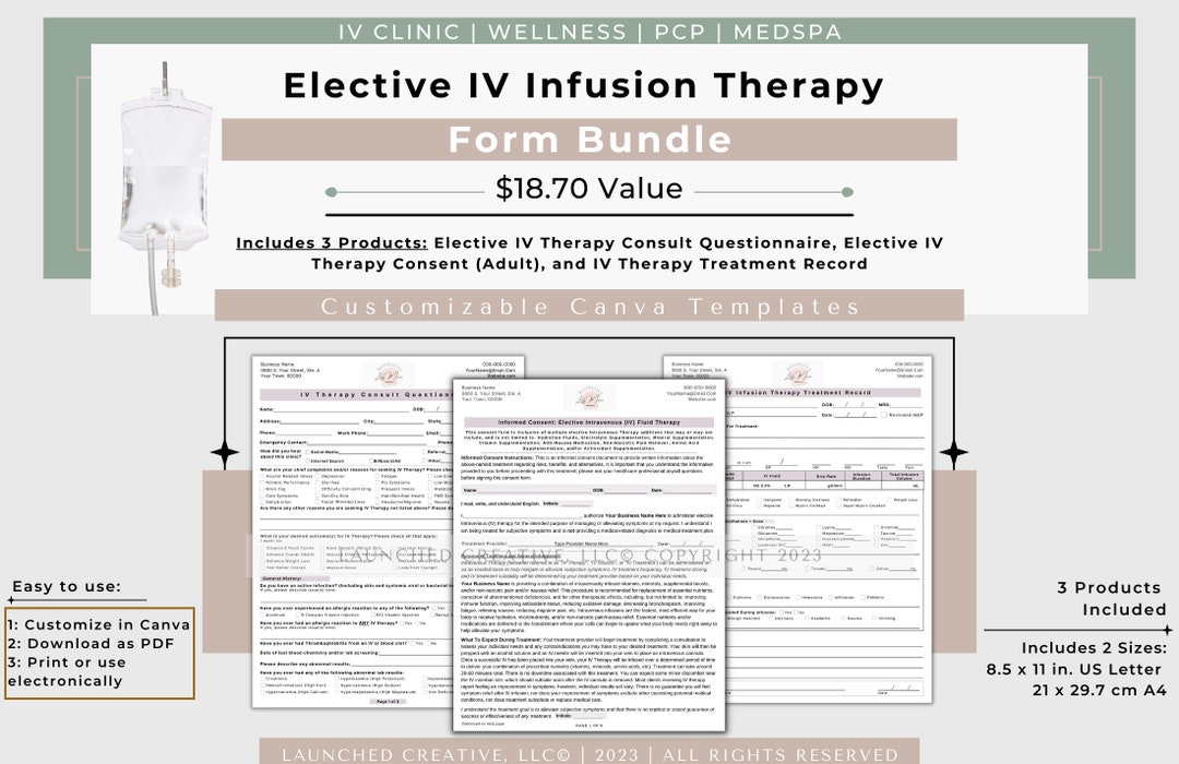 IV Therapy Form Template Bundle | Elective IV Infusion Consult | IV ...
