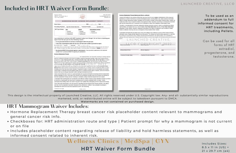 HRT Waiver Form Bundle TRT Prostate Cancer Waiver Mammogram Waiver PAP ...