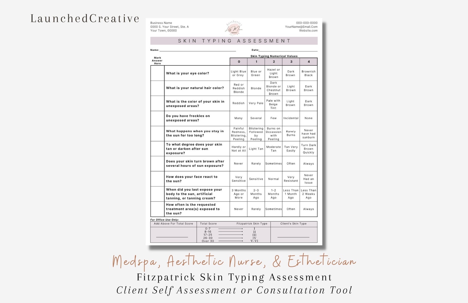 Skin Typing Assessment Form Template Fitzpatrick Skin Type - Etsy