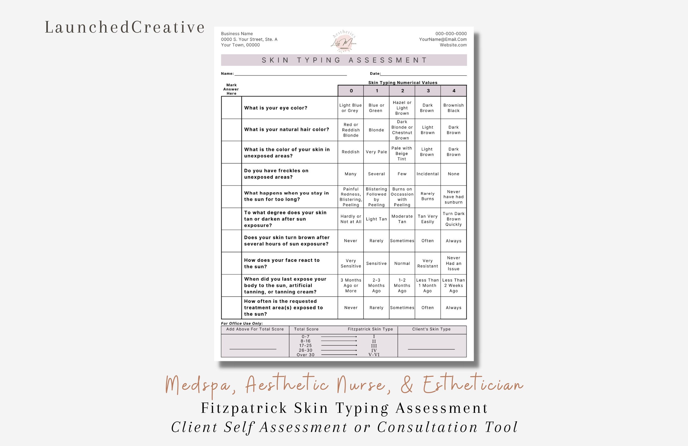 Skin Typing Assessment Form Template Fitzpatrick Skin Type - Etsy Canada