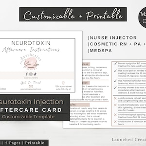 Botox Neurotoxin Aftercare Card | Printable Post Botox Care ...