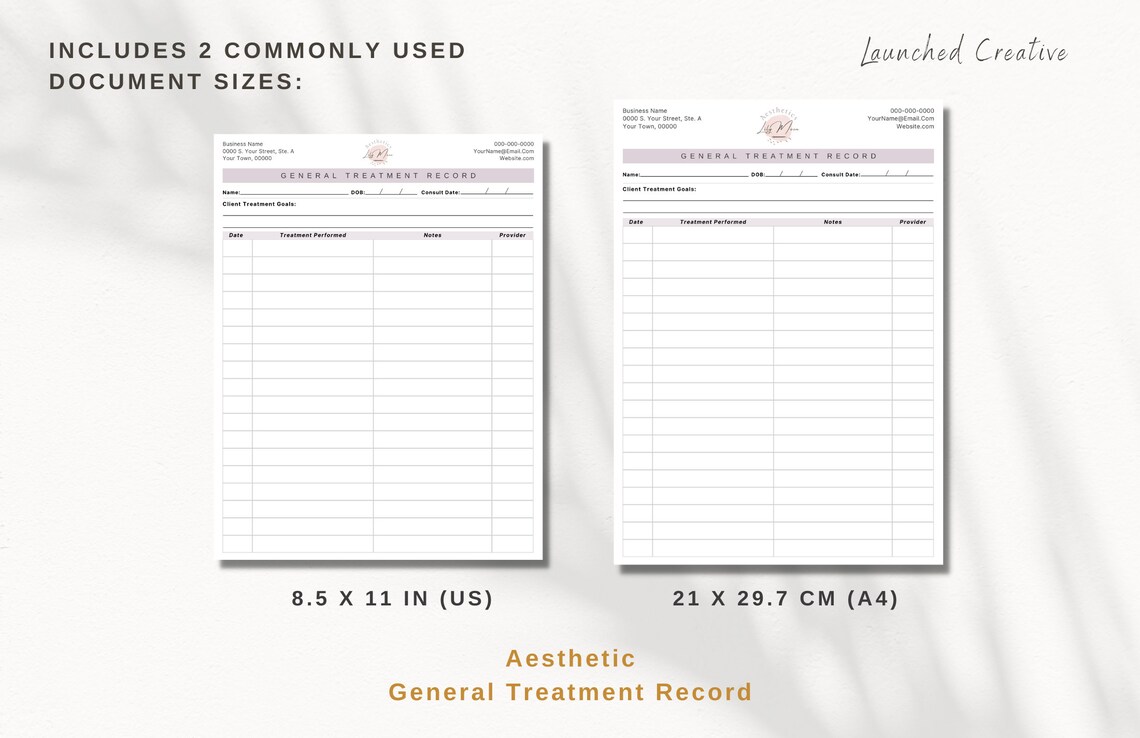 Aesthetic Treatment Record Form Template General Aesthetics - Etsy