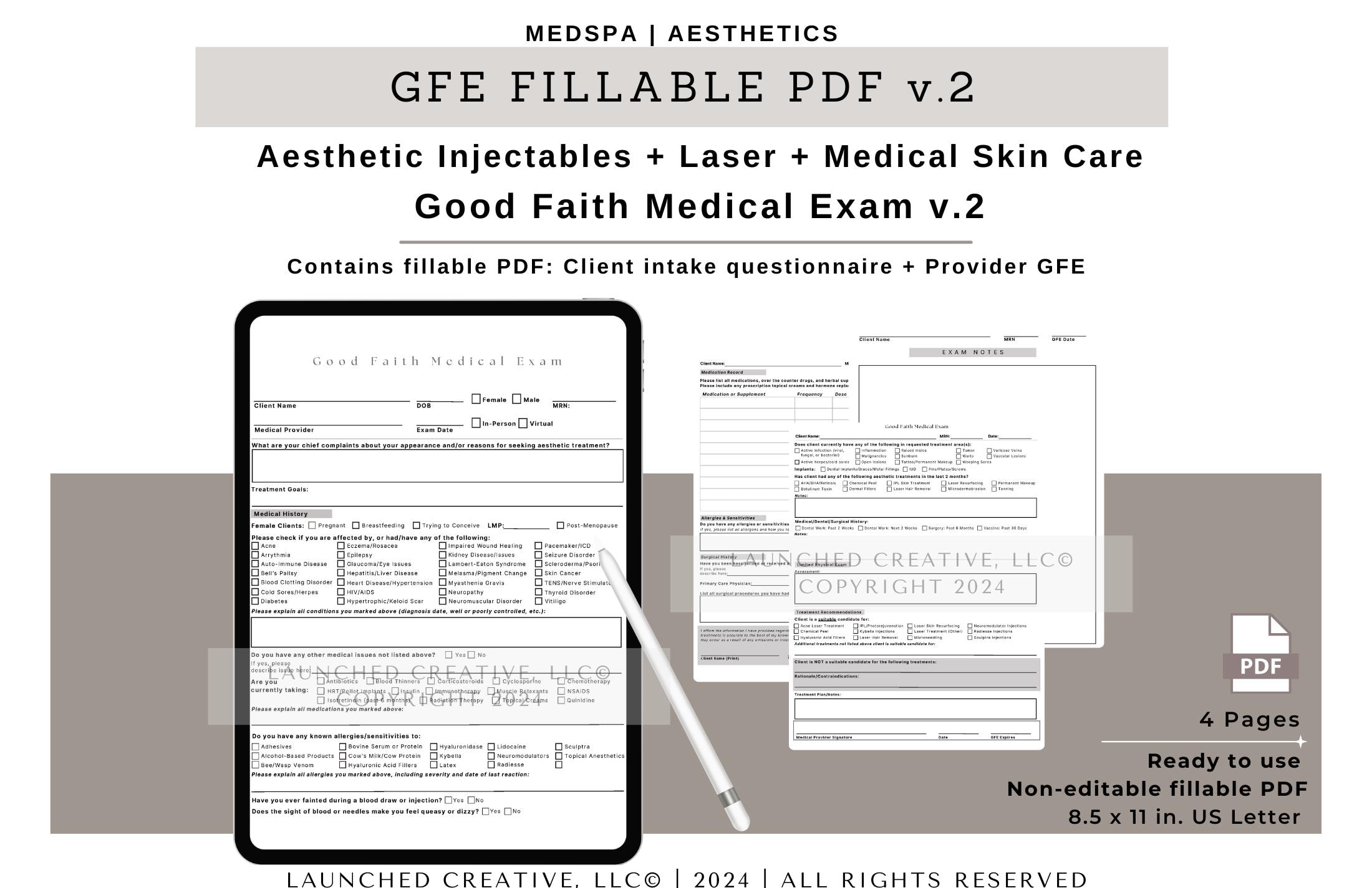 Good Faith Medical Exam Fillable PDF | Aesthetic Injectables Laser Peel ...