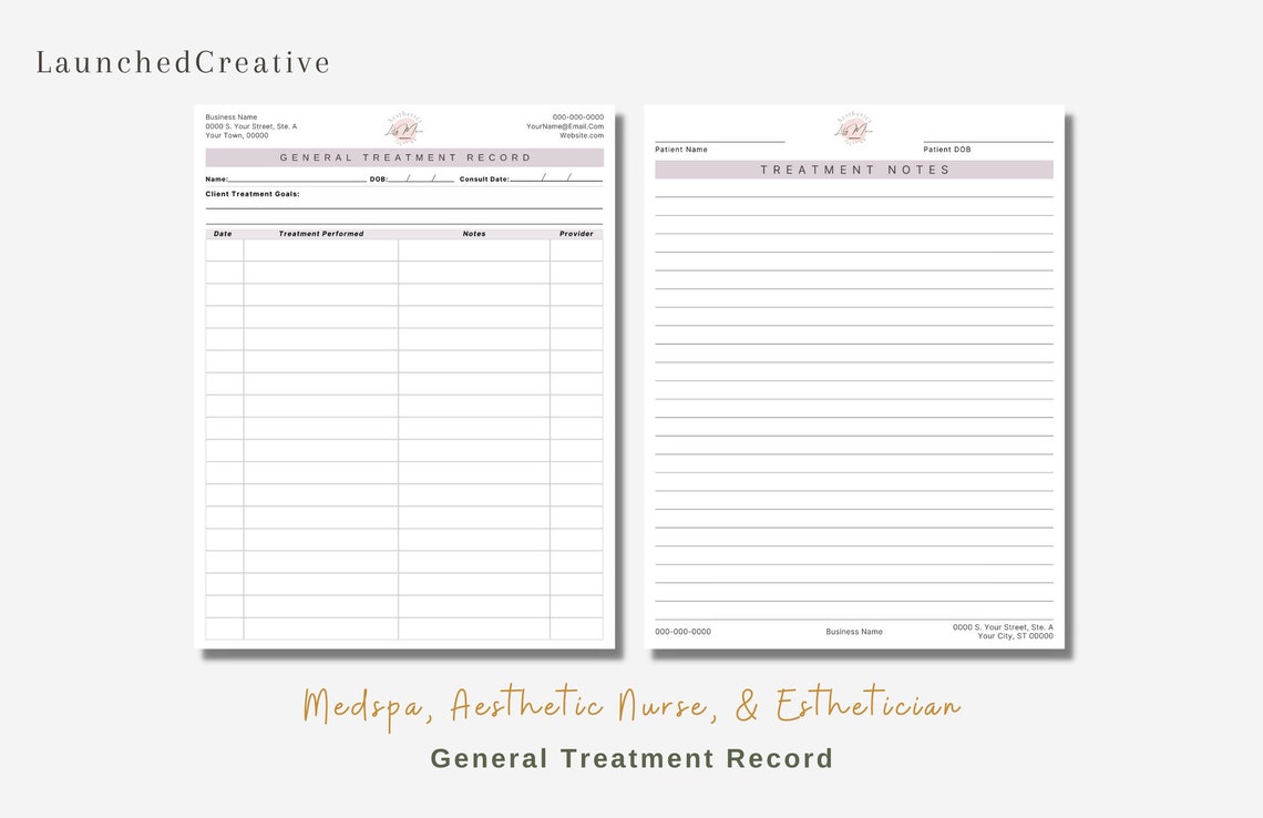 Aesthetic Treatment Record Form Template | General Aesthetics Medspa ...