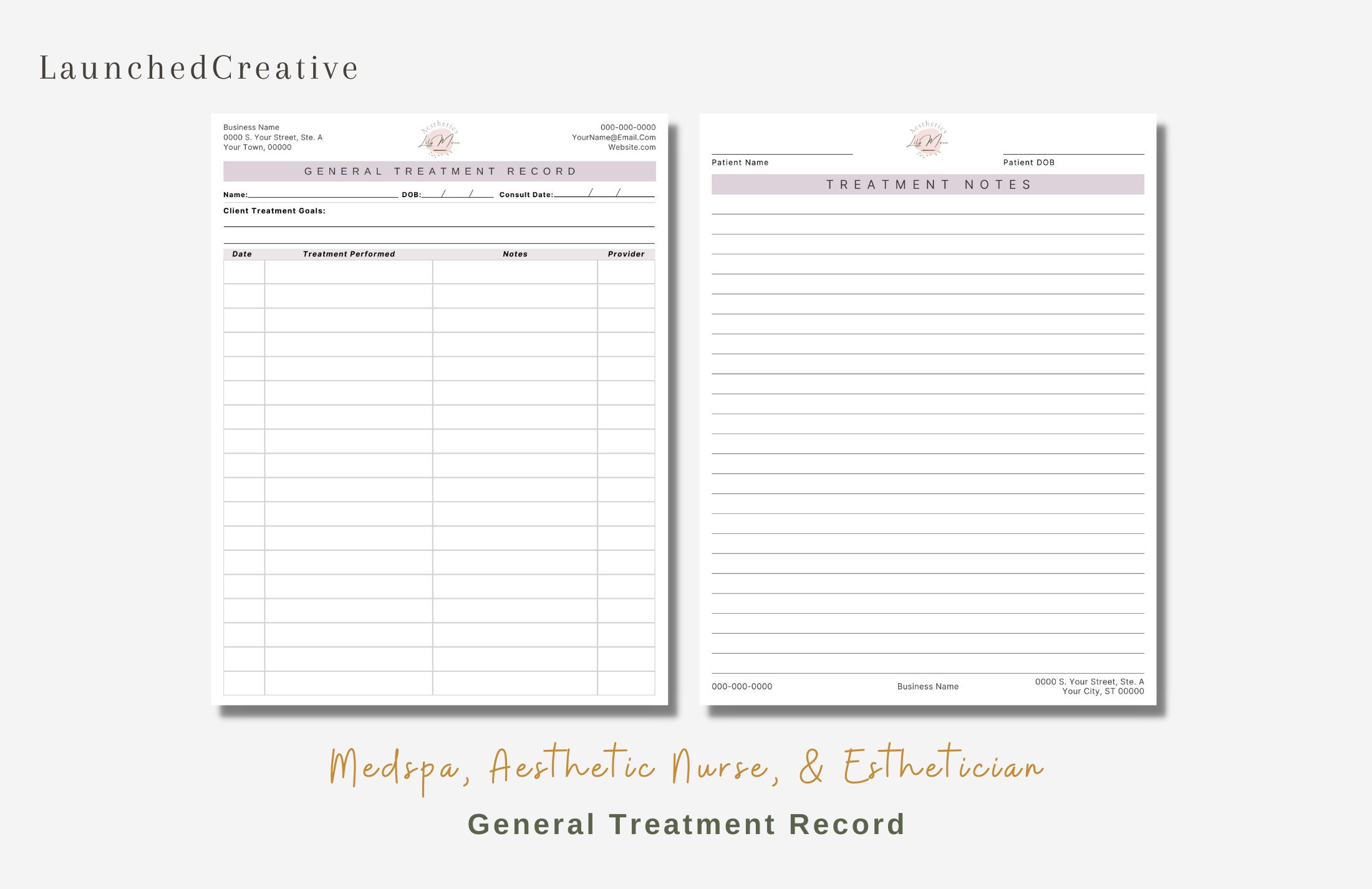 Aesthetic Treatment Record Form Template General Aesthetics Medspa ...
