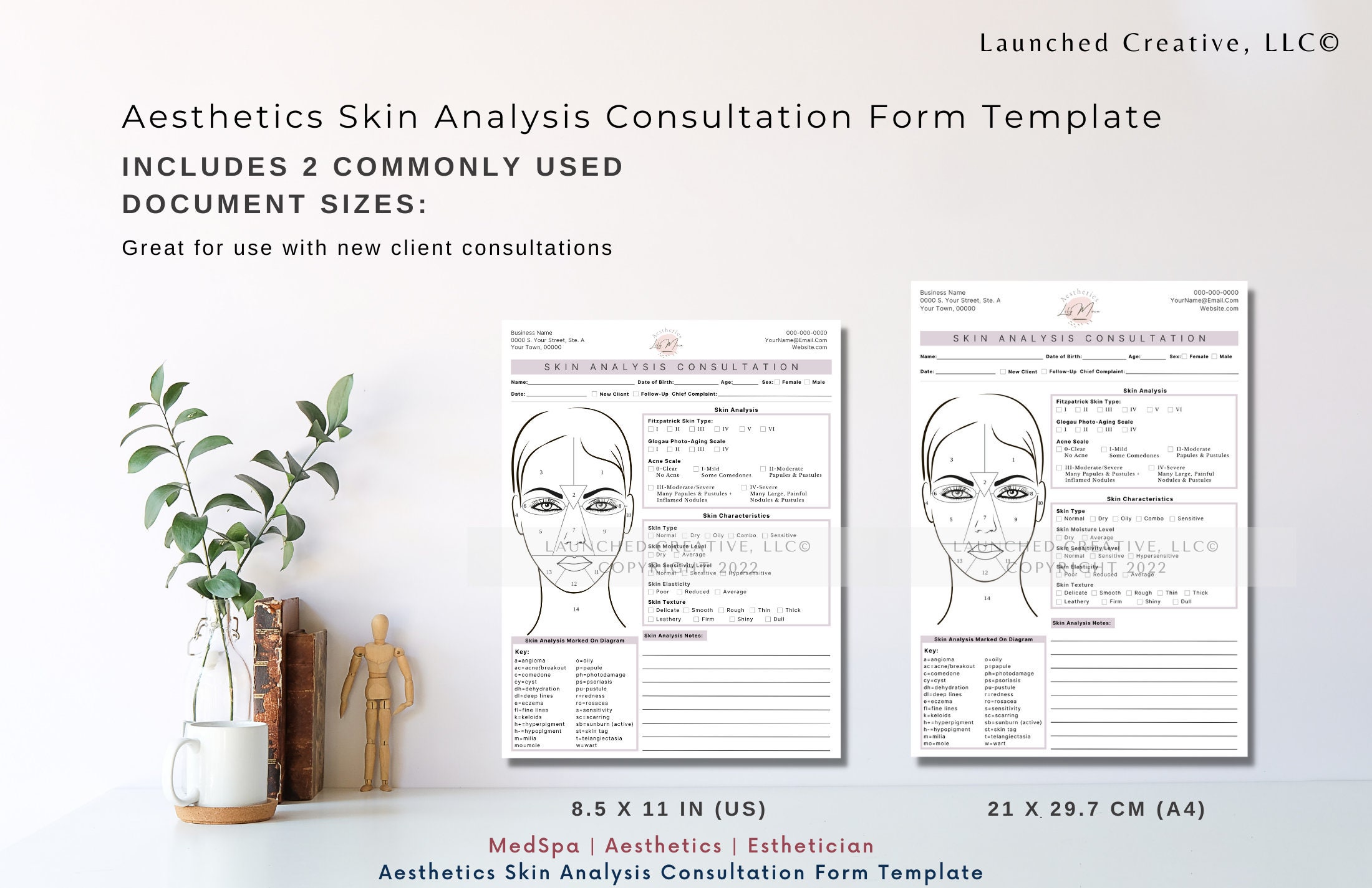 Skin Analysis Consultation Form Template | Esthetician Aesthetic Nurse ...