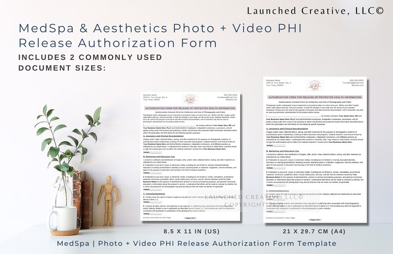 Medspa Photo Video Authorization Release Consent Form Aesthetics PHI Release Consent Form ...