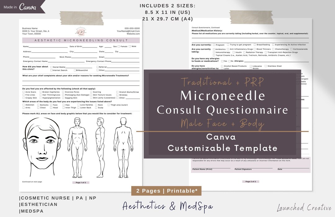 Microneedling PRP Consult Questionnaire | Microneedle Male Body Face ...