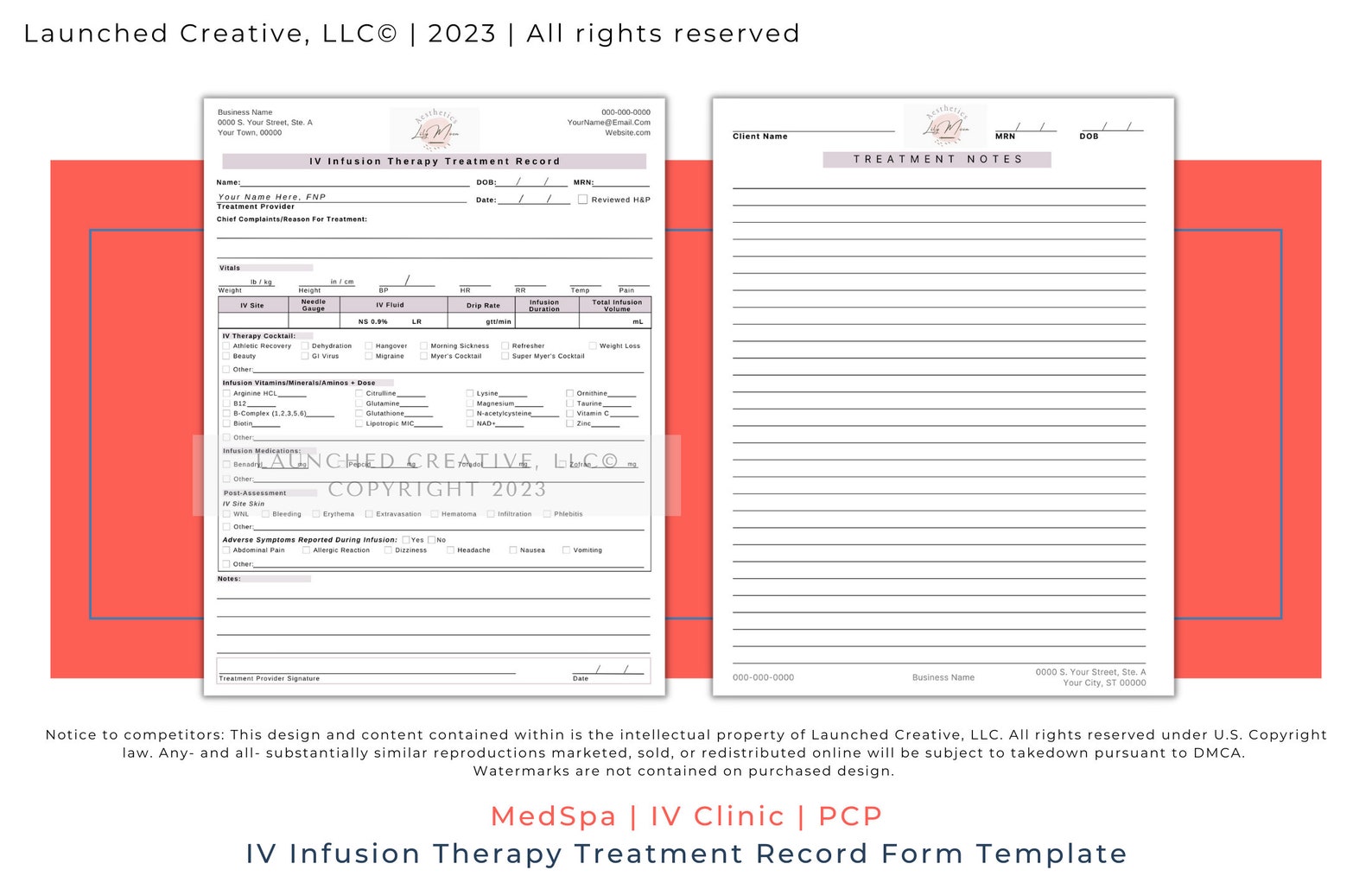 IV Infusion Therapy Treatment Record Form Template IV Therapy Record ...