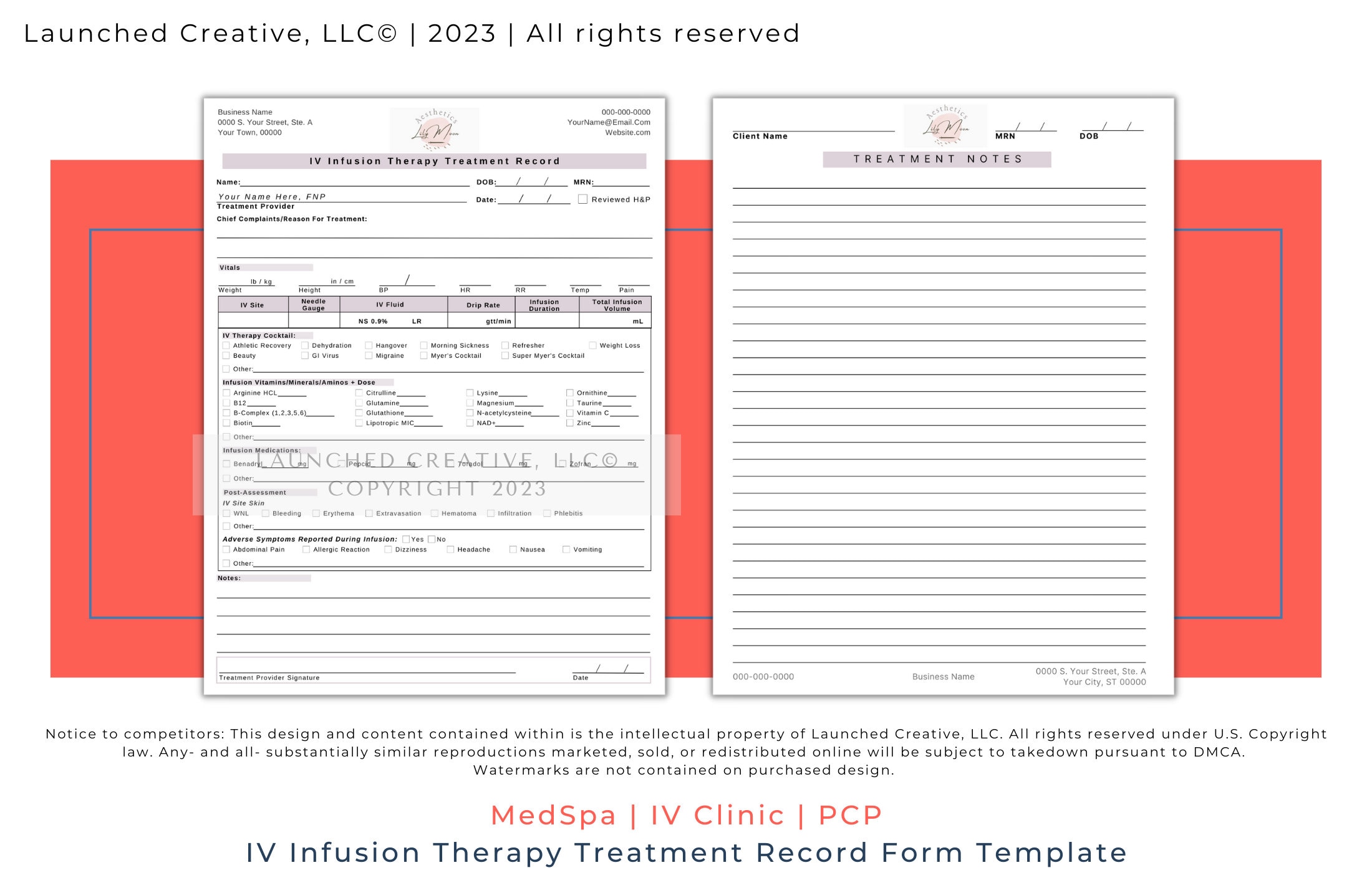IV Infusion Therapy Treatment Record Form Template IV Therapy Record ...
