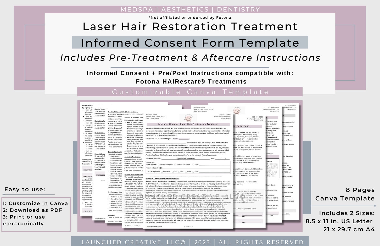 Laser Hair Restoration Consent Form Template | Fotona Hairestart ...