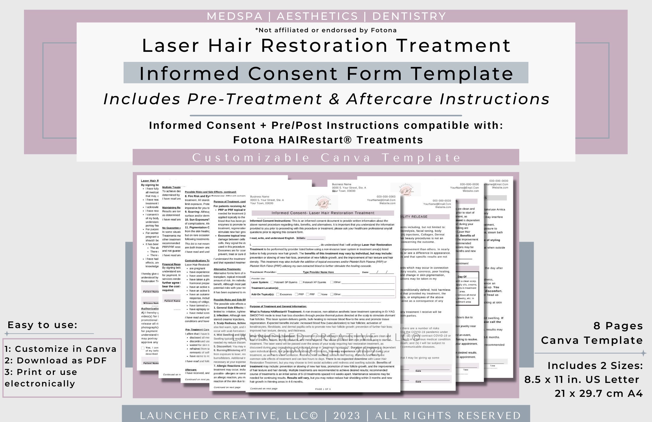 Laser Hair Restoration Consent Form Template | Fotona Hairestart ...