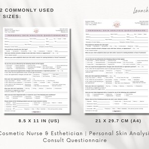 Skin Analysis Self Assessment Client Questionnaire | Esthetician Medspa ...