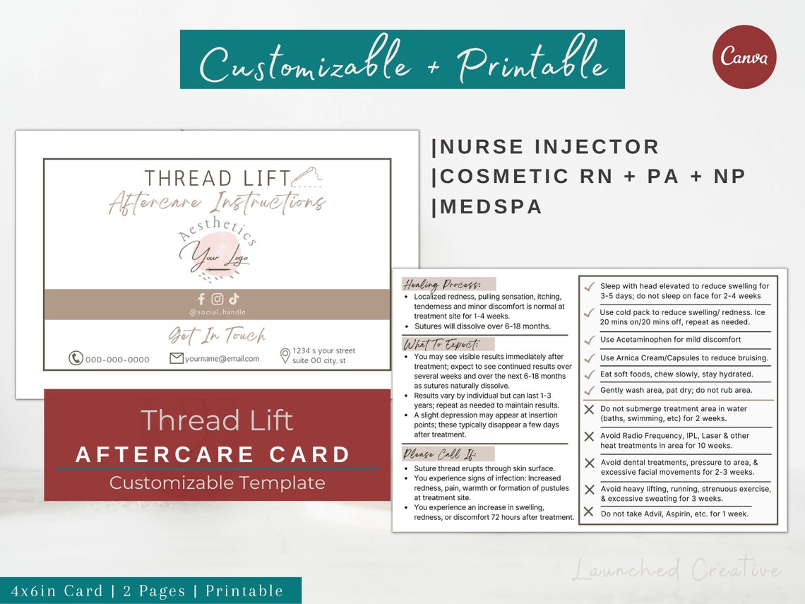 Thread Lift Aftercare Card Printable Thread Lift Aftercare | Etsy