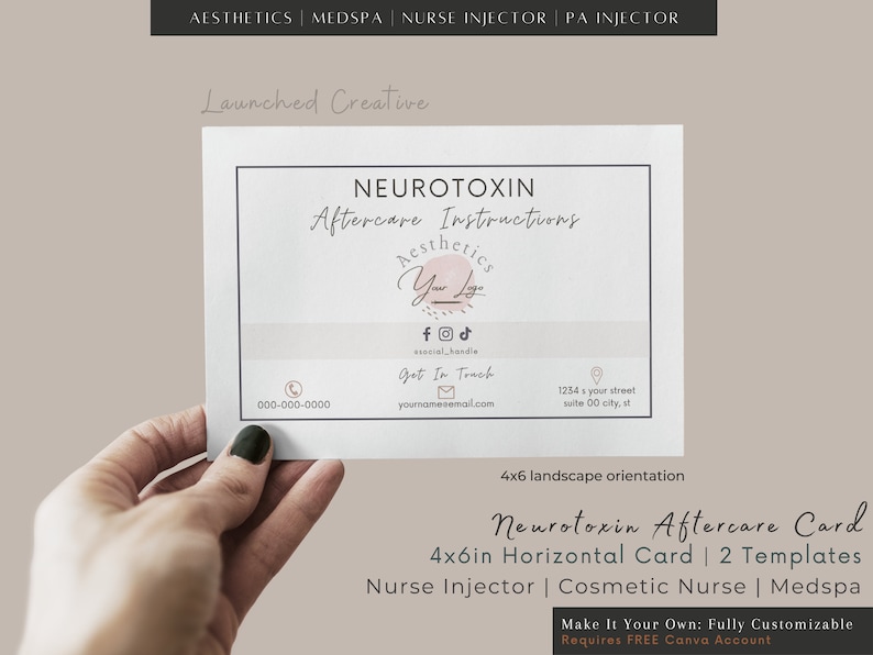 Botox Neurotoxin Aftercare Card | Printable Post Botox Care ...