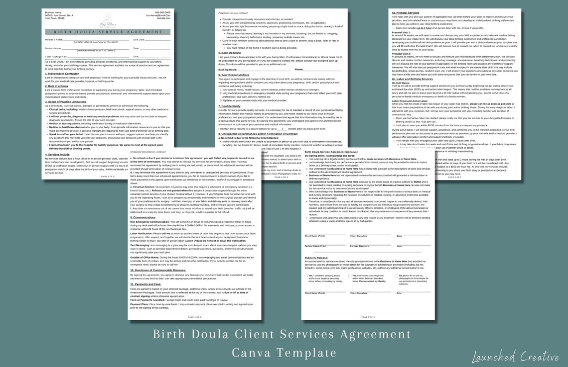 Birth Doula Contract Template Birth Doula Service Agreement | Etsy