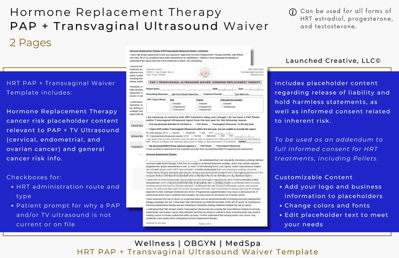 Hormone Replacement Therapy PAP Transvaginal Ultrasound Waiver Form HRT ...
