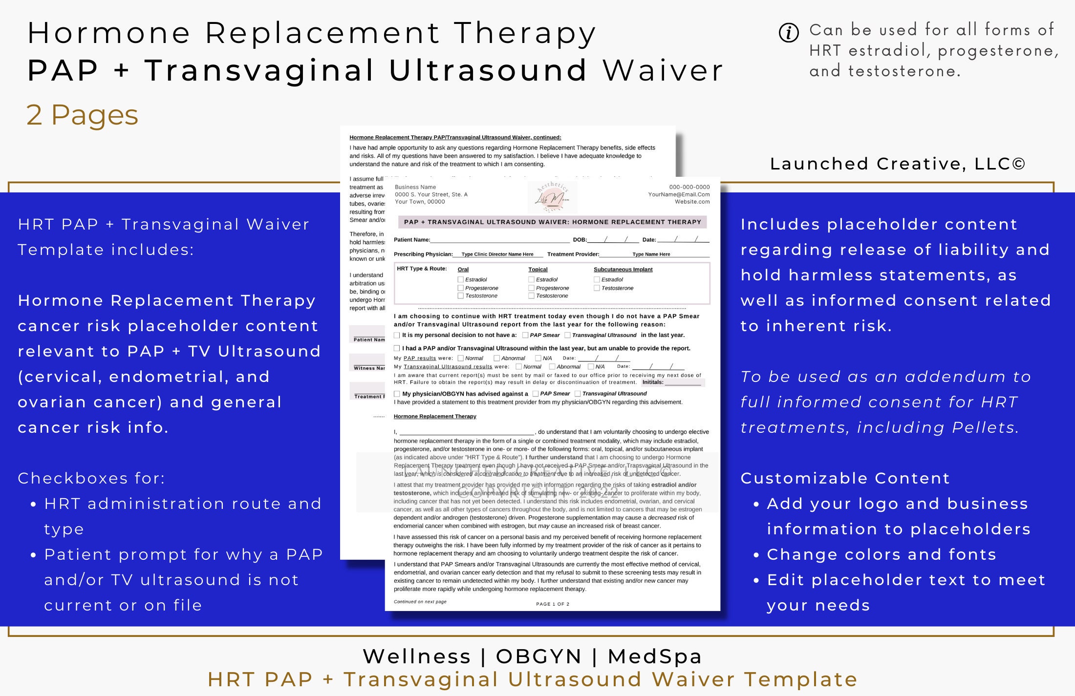 Hormone Replacement Therapy PAP Transvaginal Ultrasound Waiver Form HRT ...