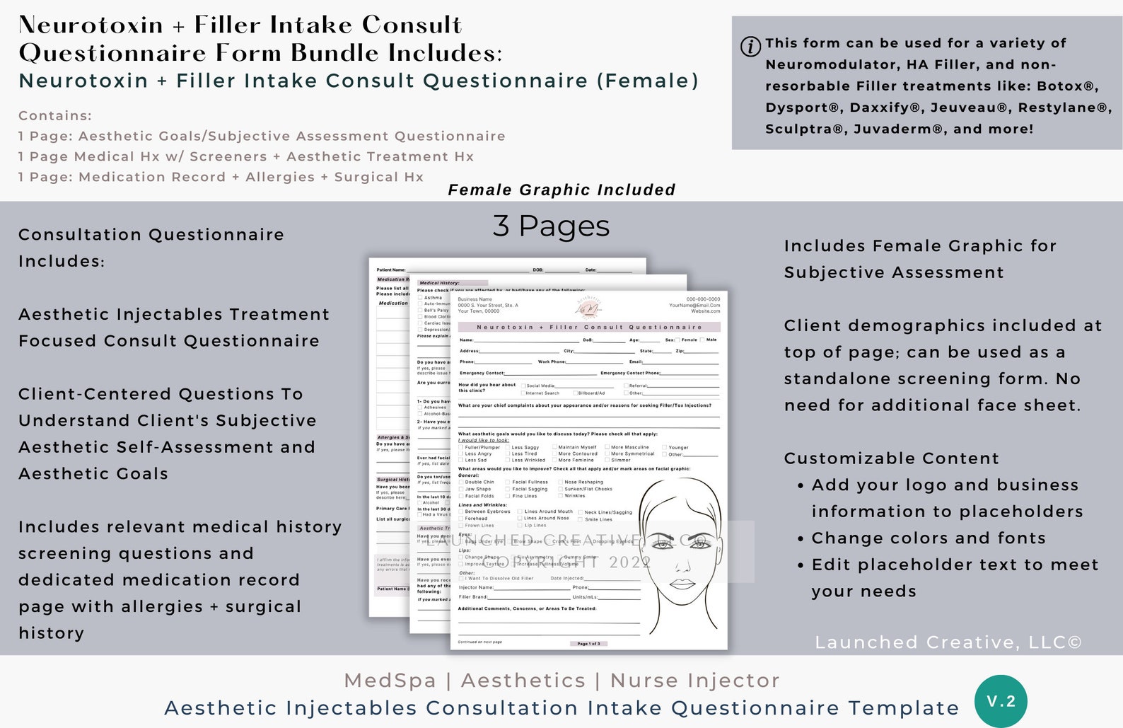 Neurotoxin Filler Consult Questionnaire Bundle | Filler Botox ...