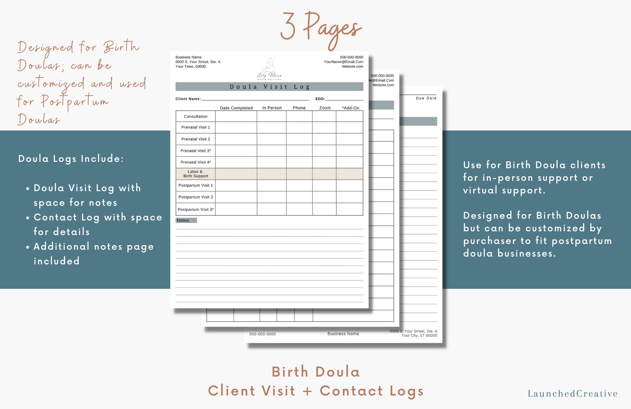 Birth Doula Client Visit Phone Logs | Virtual Doula | Birth Doula Visit ...