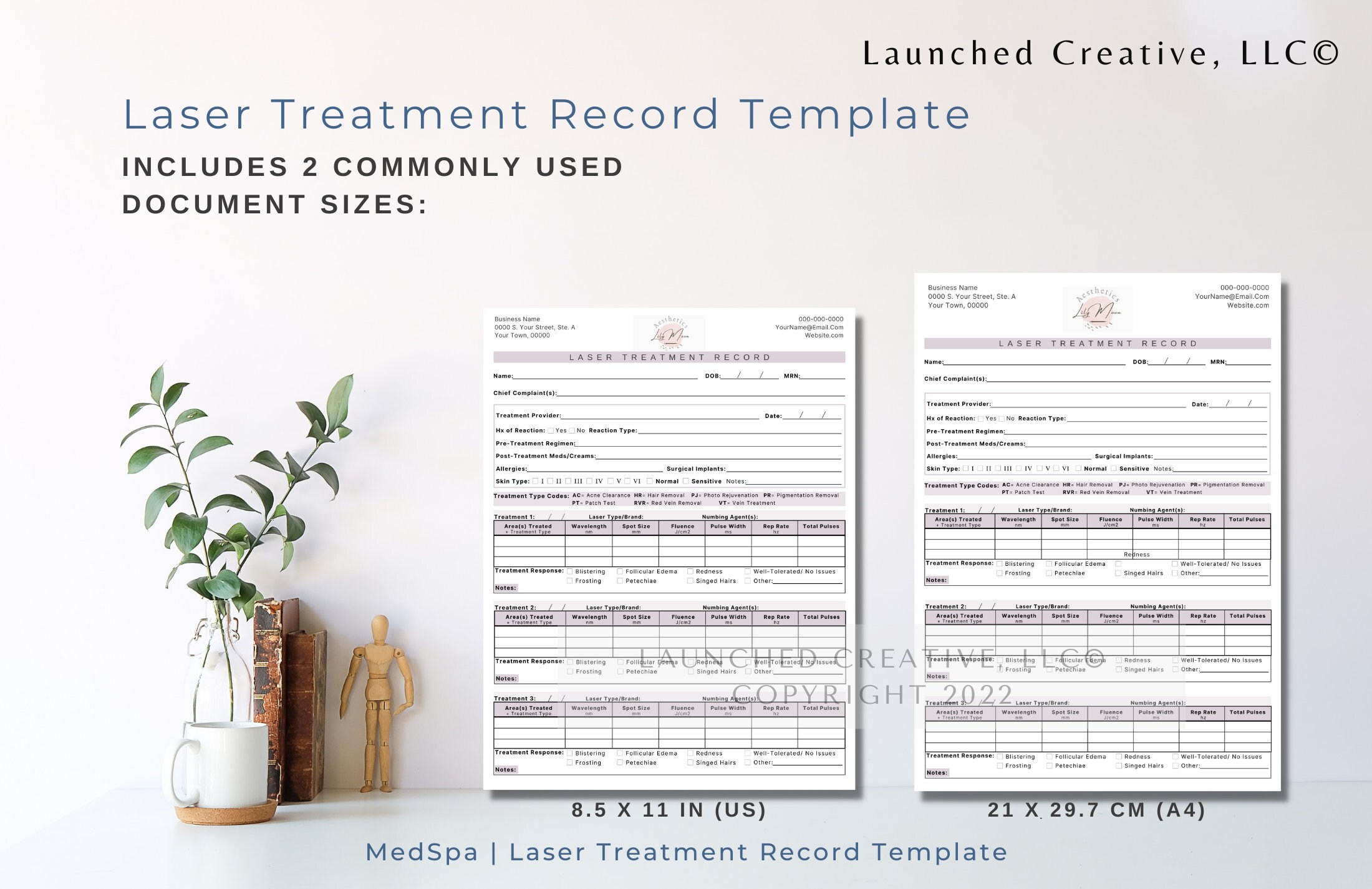 Laser Treatment Record Form Template Laser Hair Vein Acne - Etsy