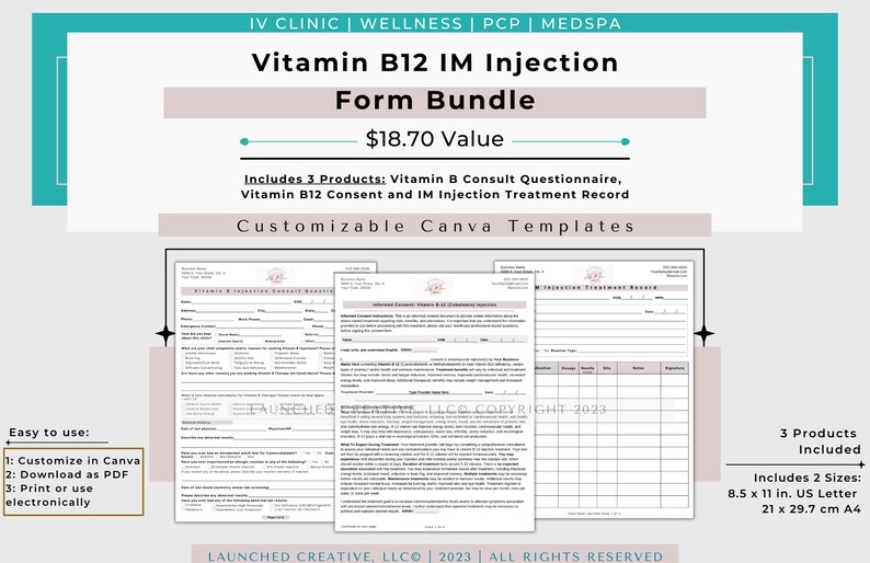 Vitamin B12 IM Injection Template BUNDLE | B12 Consent B12 Consult IM ...