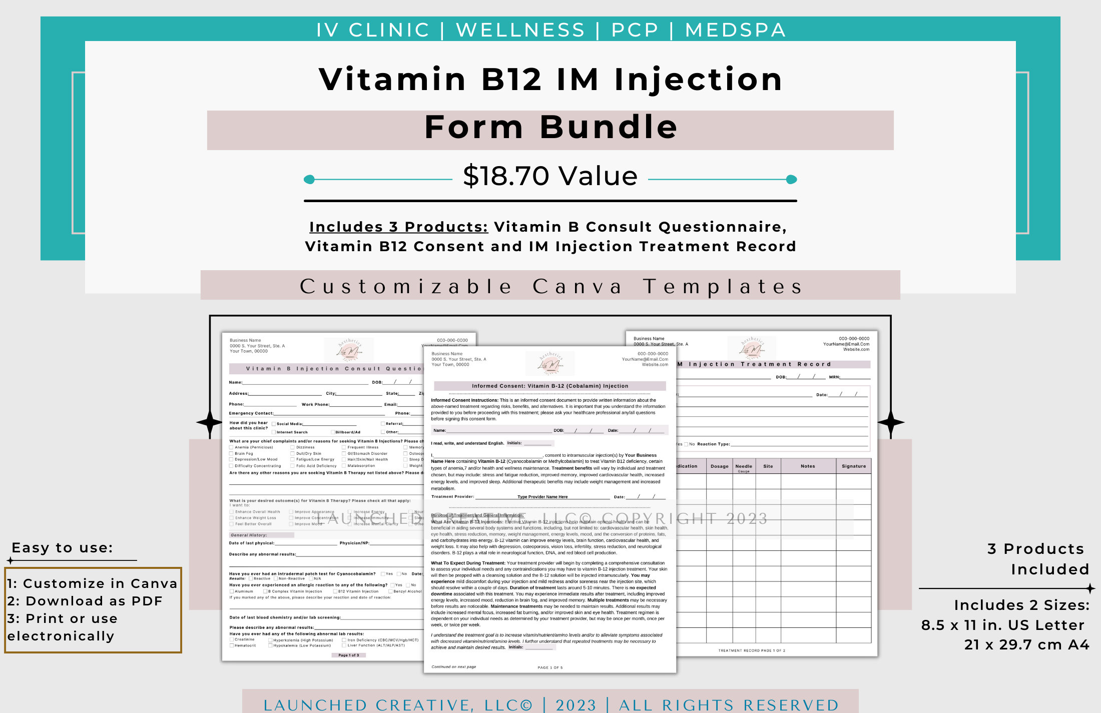 Vitamin B12 IM Injection Template BUNDLE B12 Consent B12 Consult IM ...