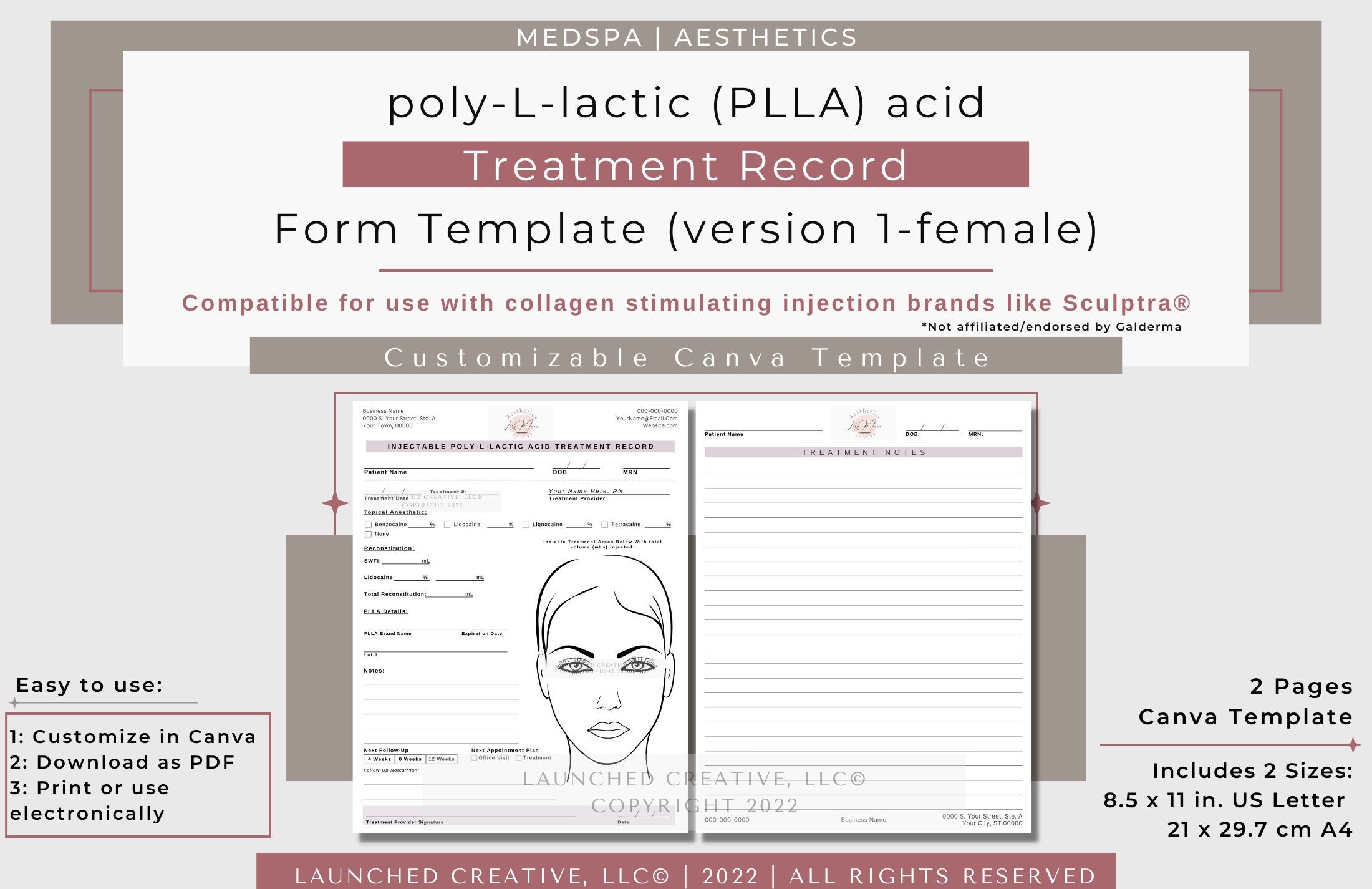 PLLA Sculptra® Collagen Stimulating Injection Treatment Record Form V1 ...