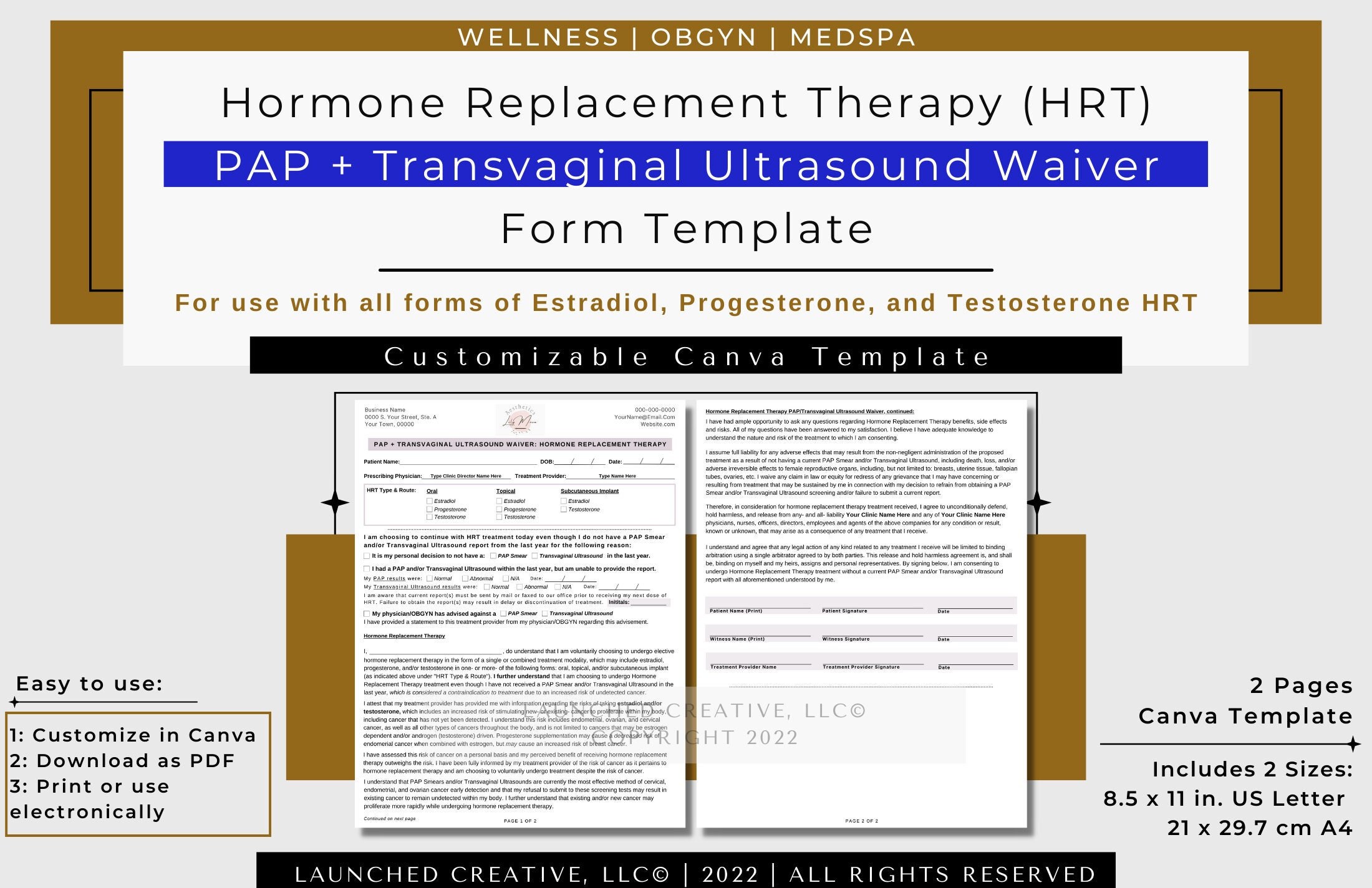 Hormone Replacement Therapy PAP Transvaginal Ultrasound Waiver Form HRT ...