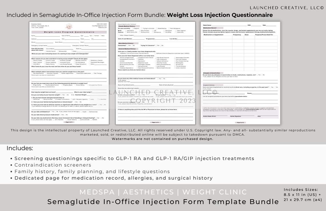 Semaglutide Weight Loss Injection Form Bundle | Semaglutide In-office ...