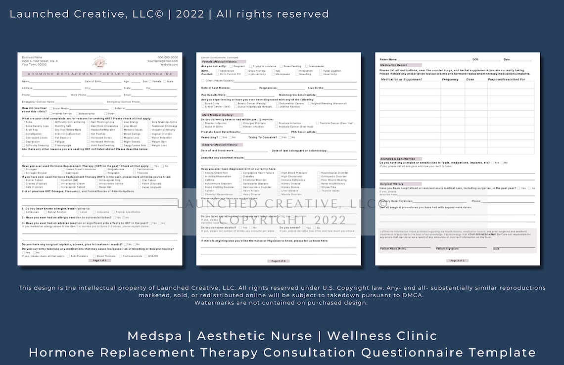Hormone Replacement Therapy Intake Questionnaire Form Template - Etsy