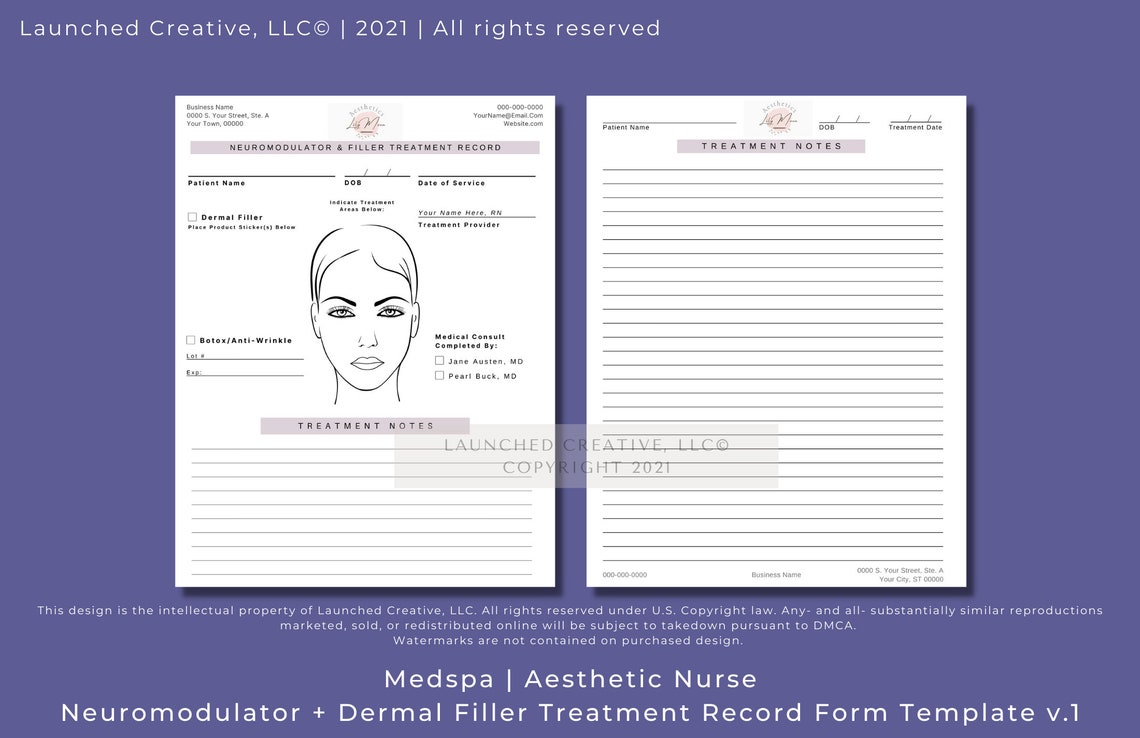 Filler & Neurotoxin Botox Treatment Record Form Template - Etsy